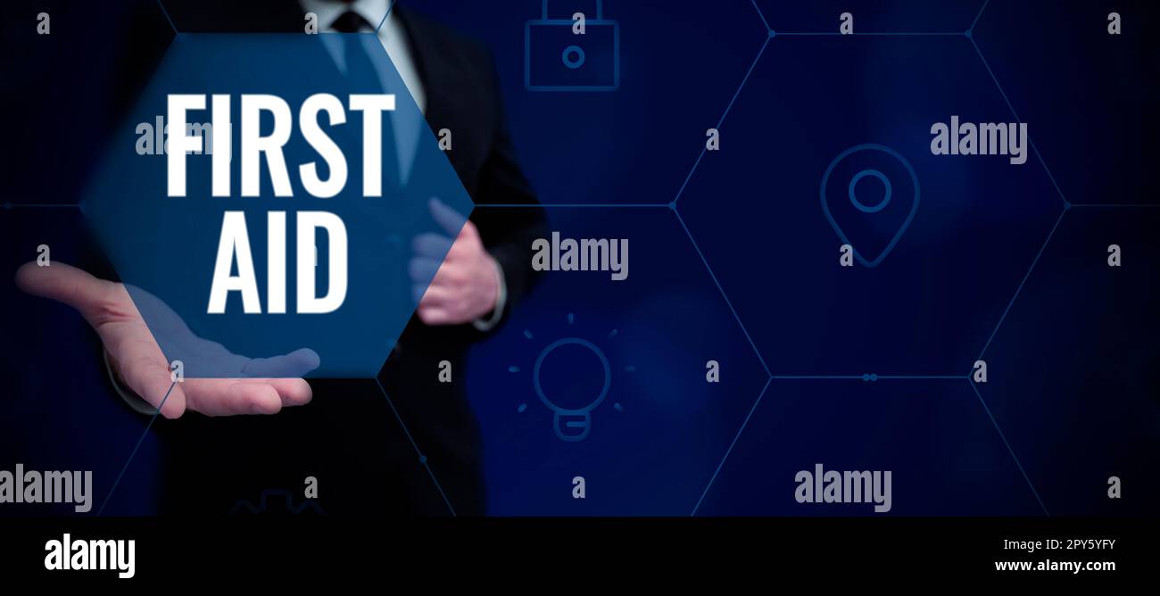 Inspiration showing sign First Aid. Word for Practise of healing small ...