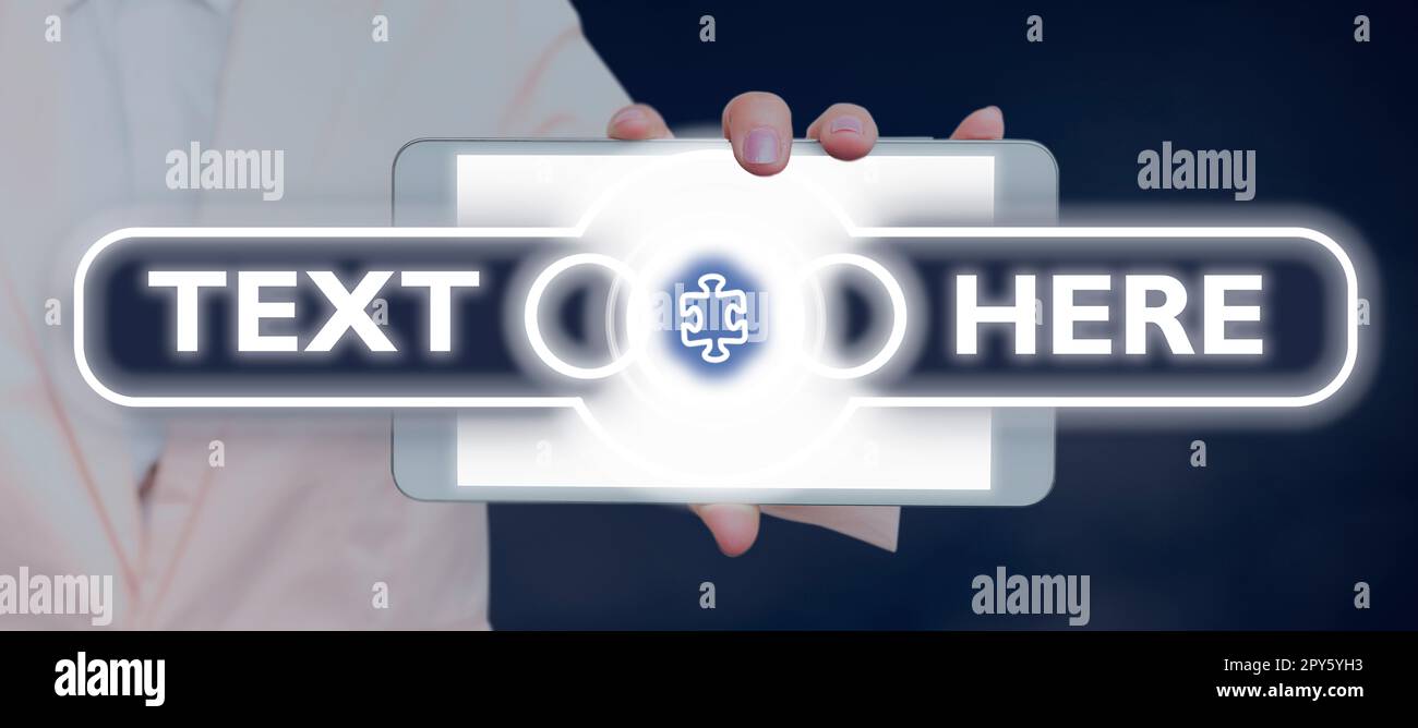 Hand writing sign Text Here. Word Written on Blank space to put message ...