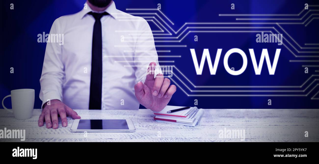 Text sign showing Wow. Business concept Expressing astonishment and awe ...