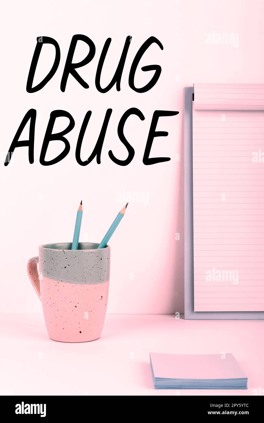 Writing displaying text Drug Abuse. Business idea Compulsive drug ...