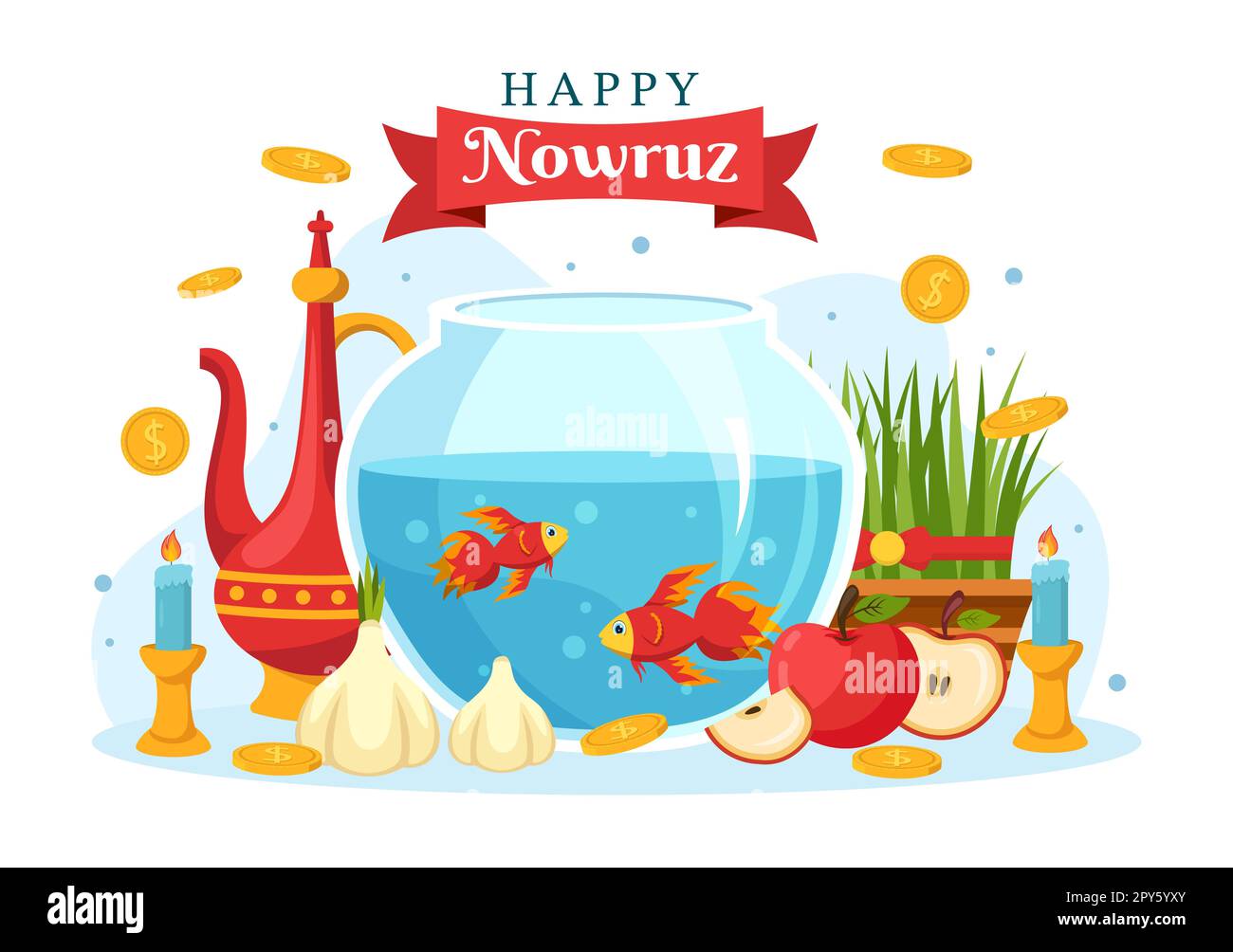 Happy Nowruz Day or Iranian New Year Illustration with Grass Semeni and ...