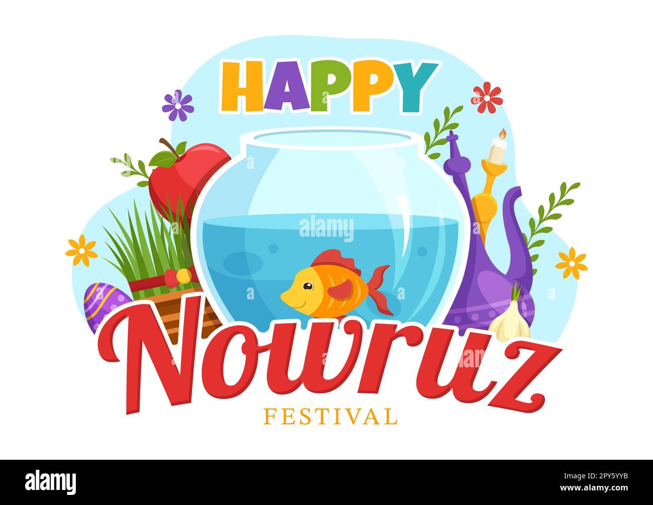 Happy Nowruz Day or Iranian New Year Illustration with Grass Semeni and ...