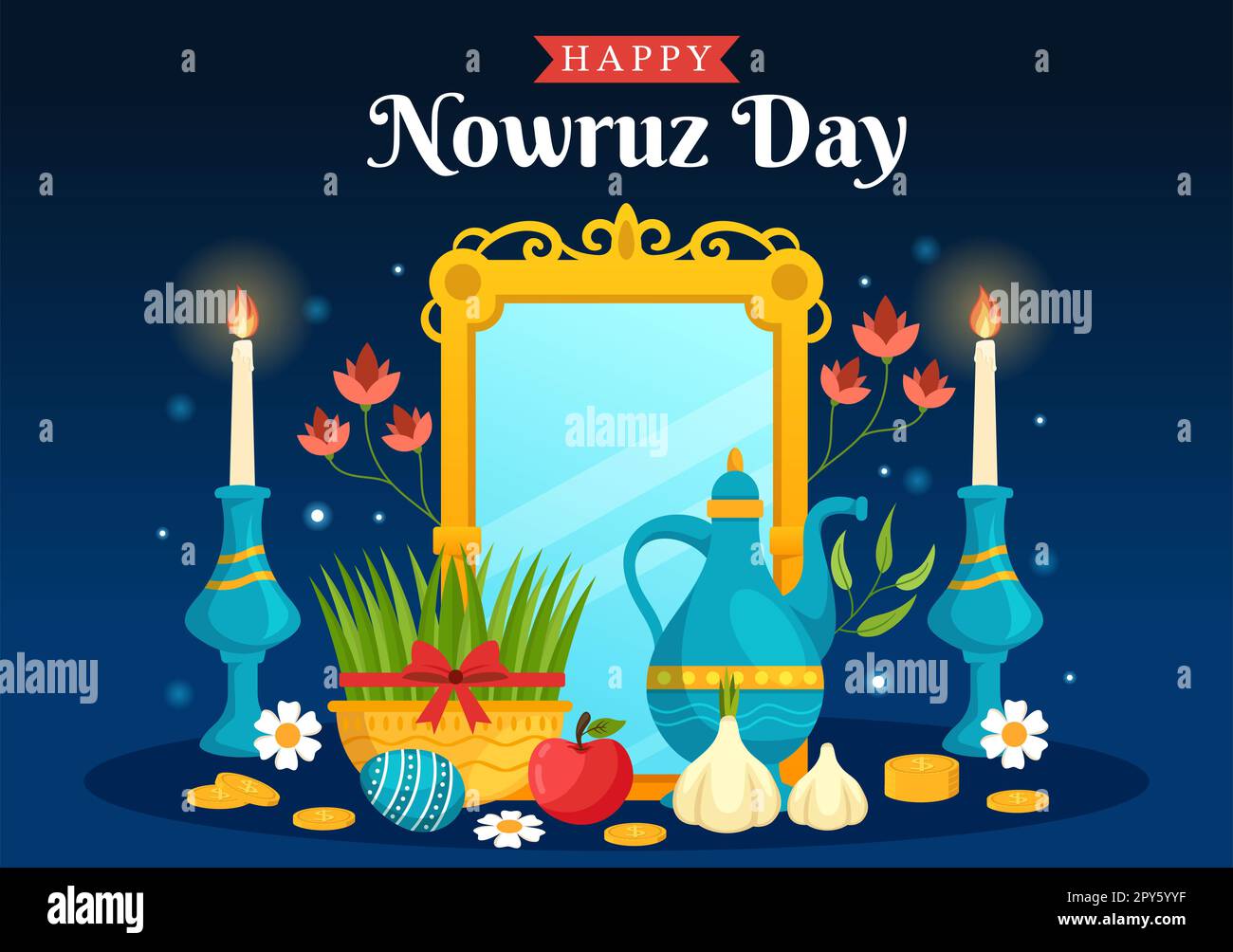 Happy Nowruz Day or Iranian New Year Illustration with Grass Semeni and ...