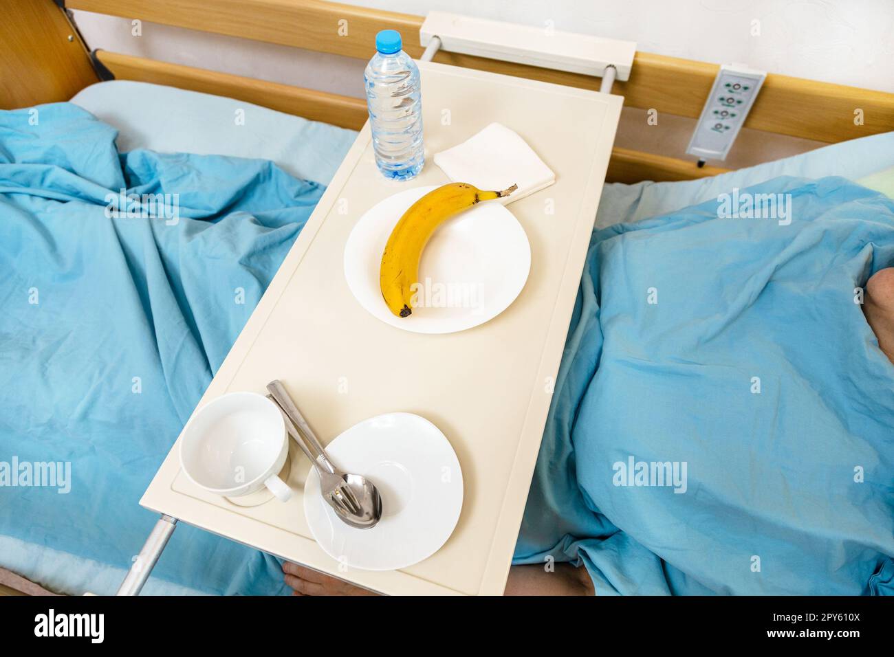 above view of banana on table on hospital bed Stock Photo - Alamy