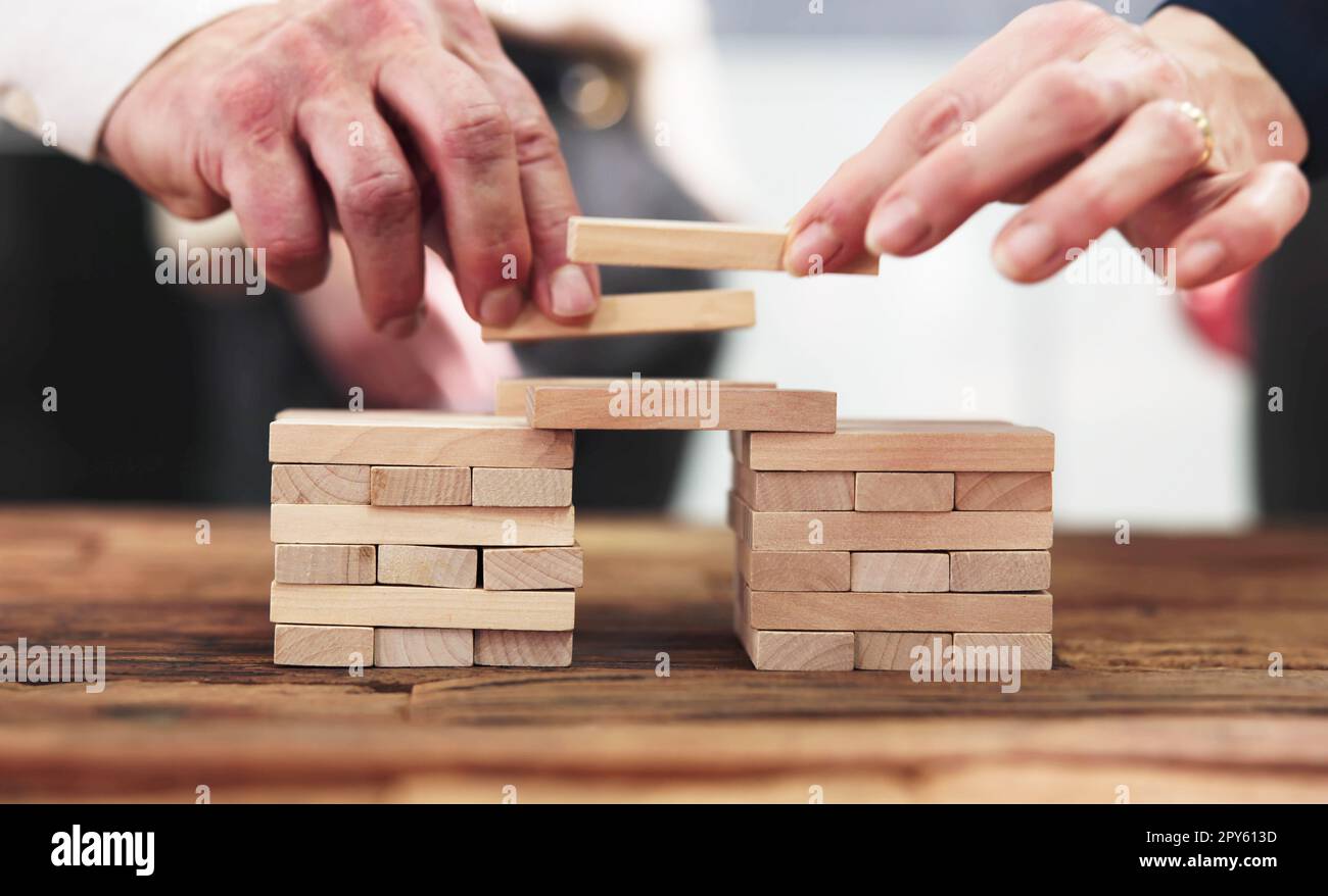 Bridge Building Using Wooden Blocks Stock Photo - Alamy