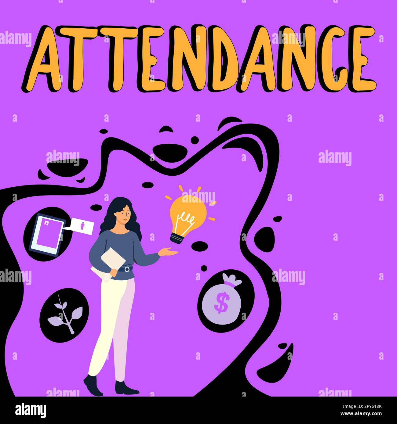 Handwriting text Attendance. Word for Going regularly Being present at ...
