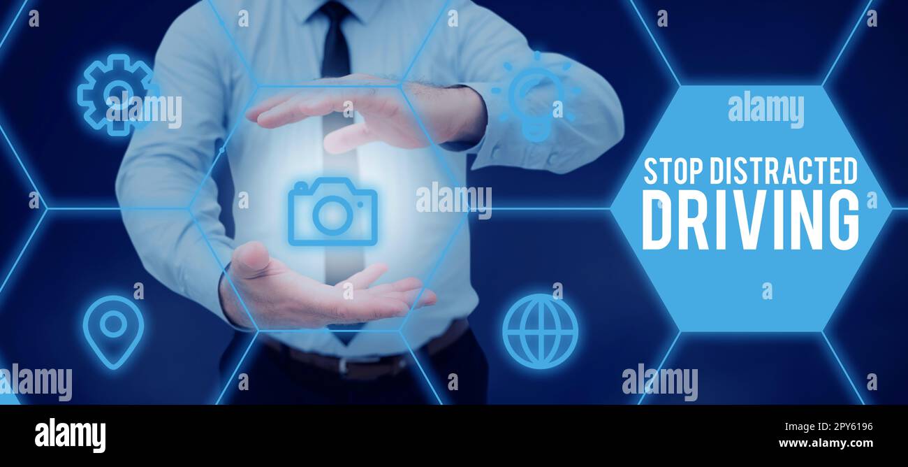 Text caption presenting Stop Distracted Driving. Concept meaning asking ... Text caption presenting Stop Distracted Driving. Concept meaning asking ...