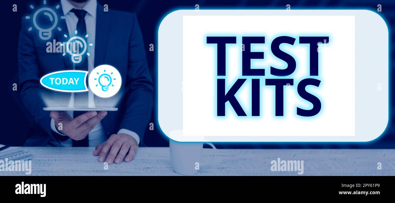 Conceptual caption Test Kits. Business concept collection of certain ...