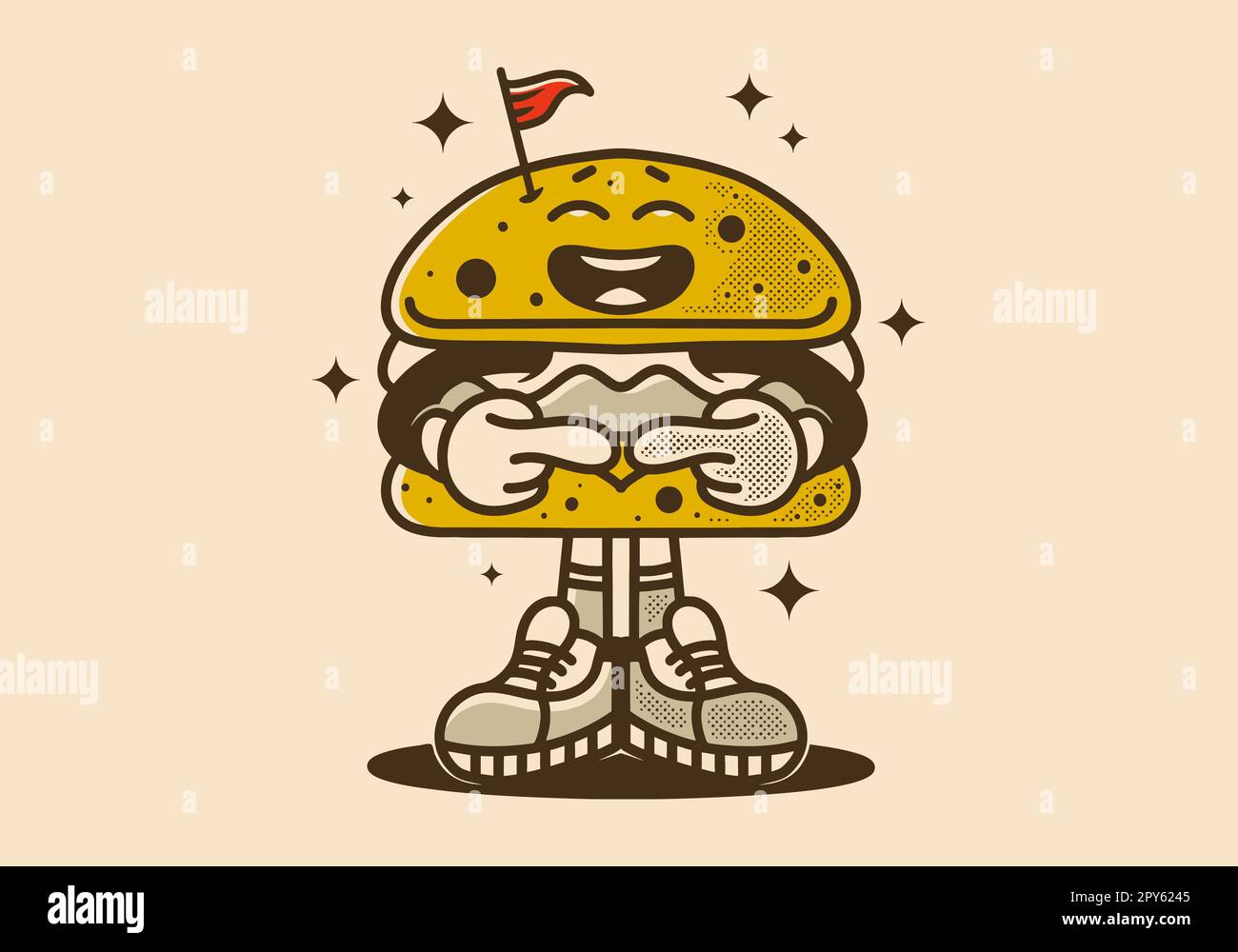 Burger character design with shy expression in vintage style Stock ...