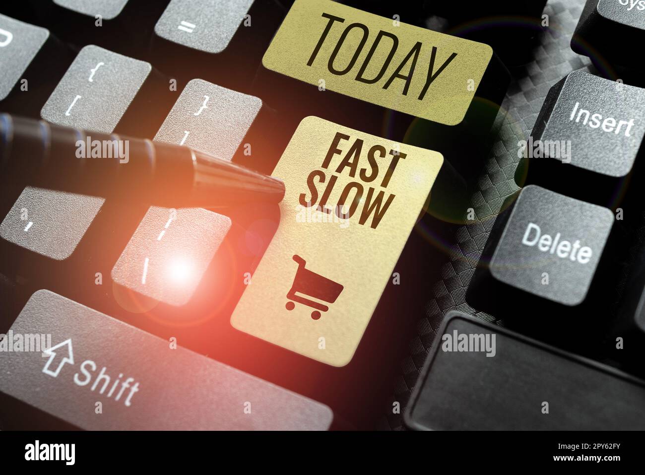 Inspiration showing sign Fast Slow. Concept meaning moving or ...