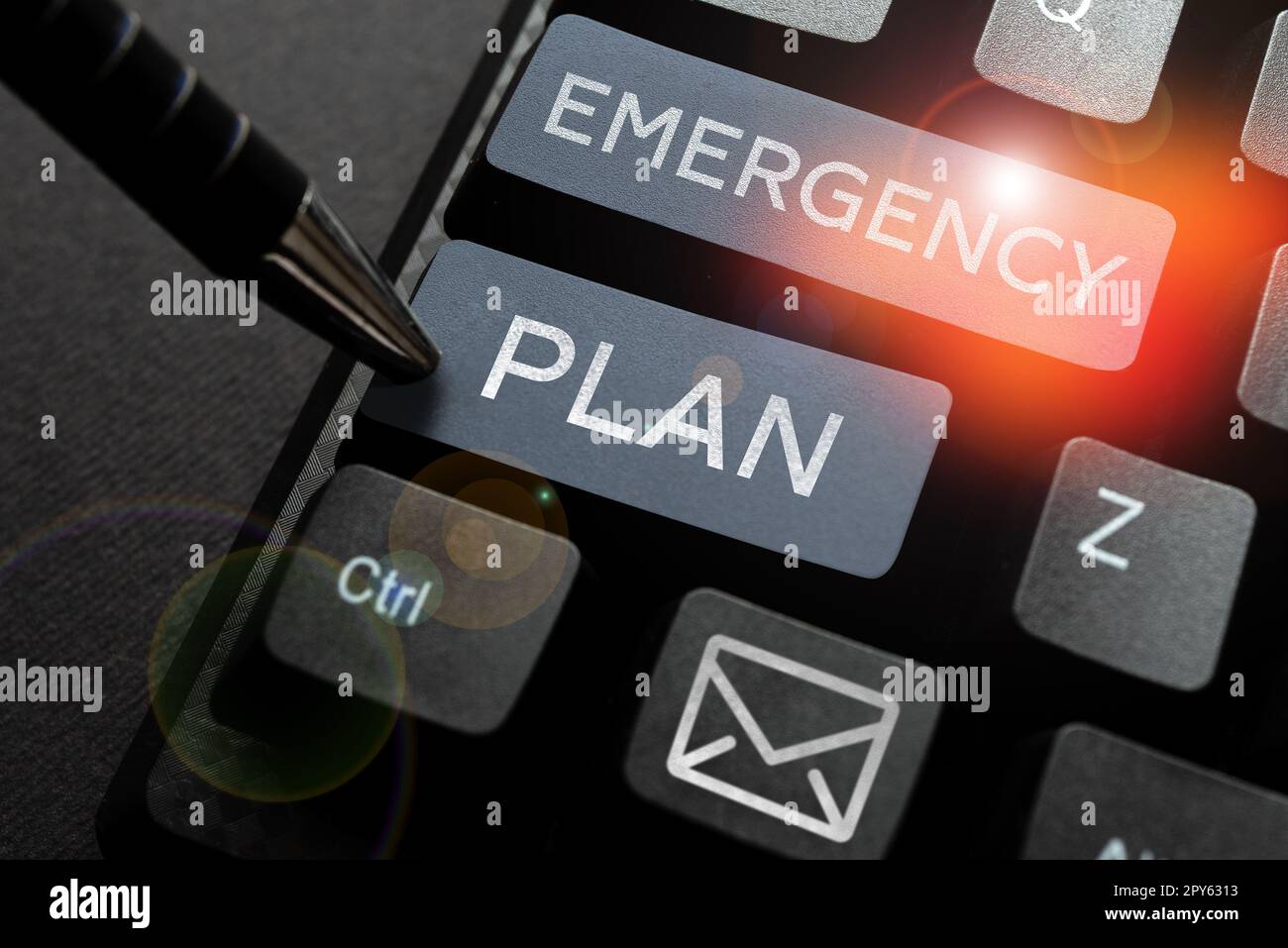 Text caption presenting Emergency Plan. Conceptual photo Procedures for ...