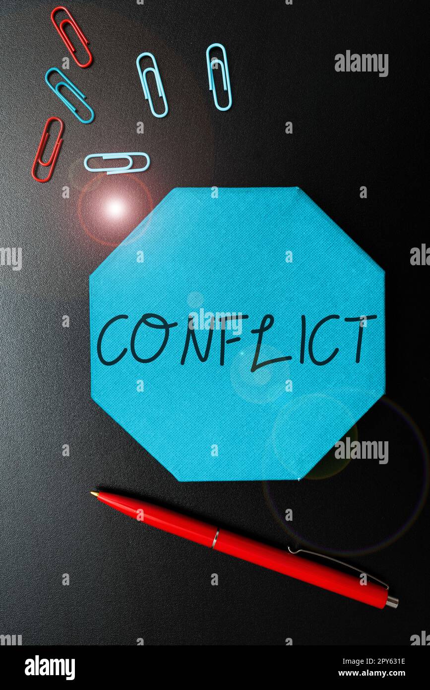 Sign displaying Conflict. Business concept disagreeing with someone ...