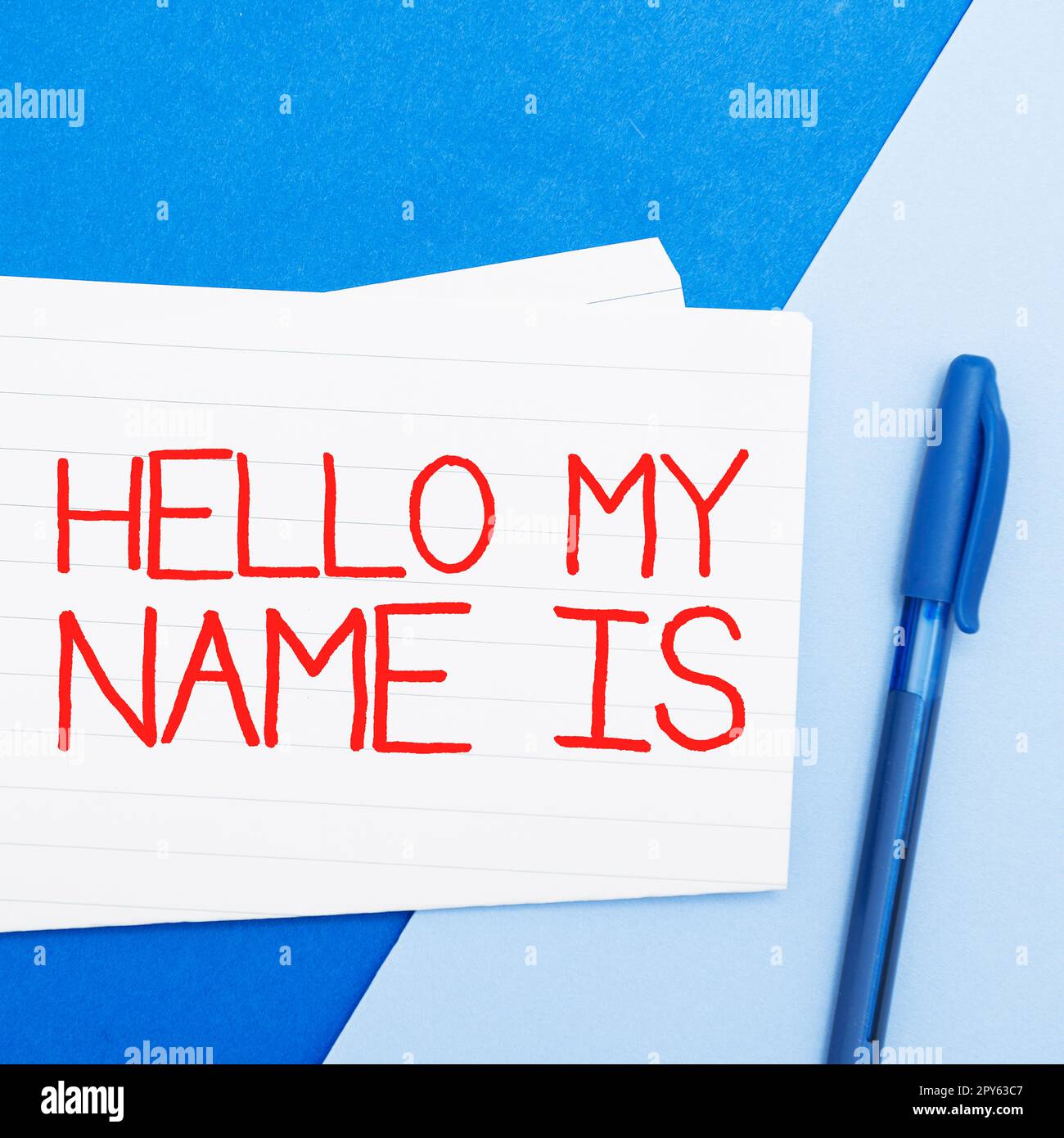 Hand writing sign Hello My Name Is. Internet Concept introducing ...