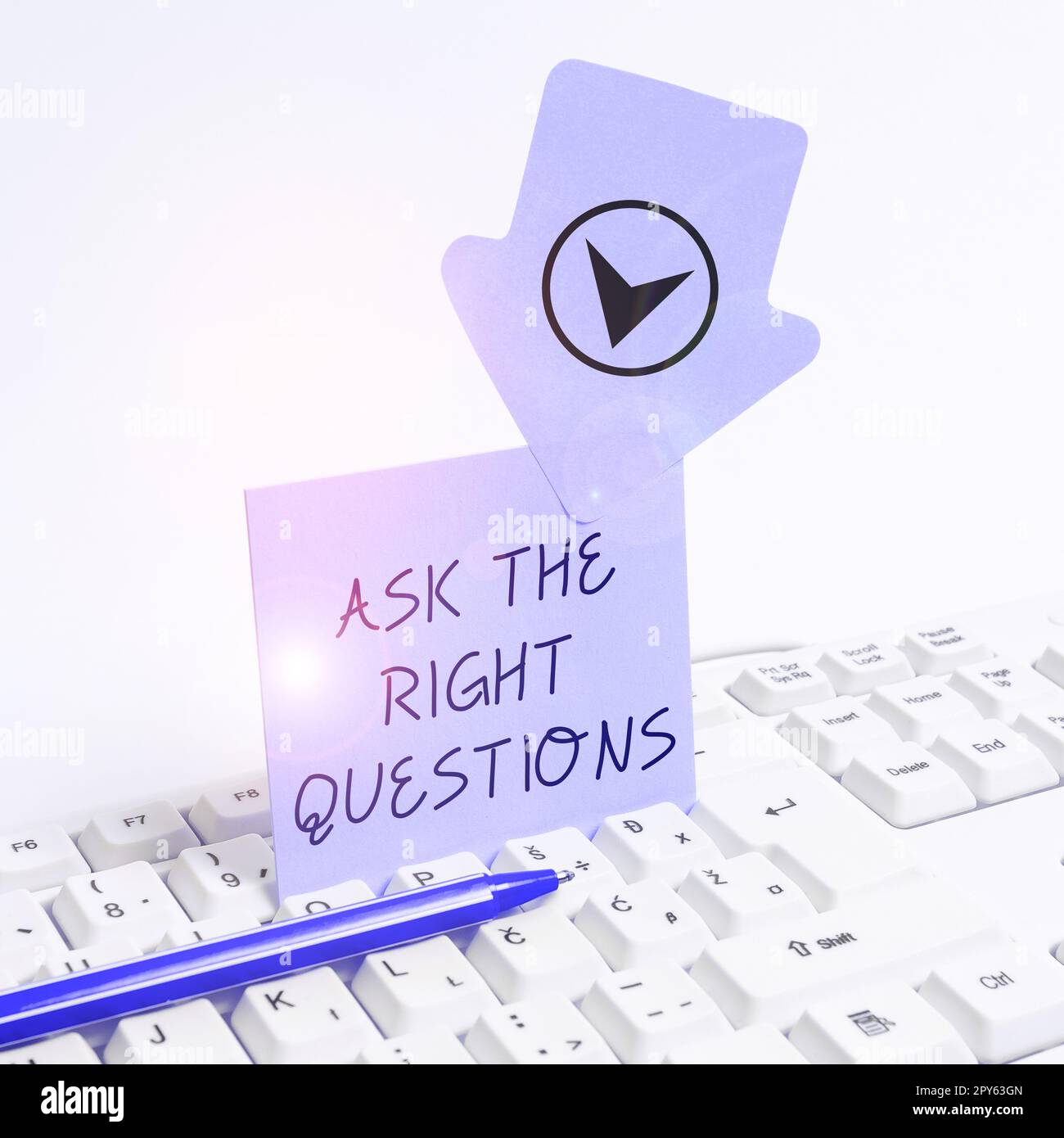 Writing displaying text Ask The Right Questions. Concept meaning Look ...