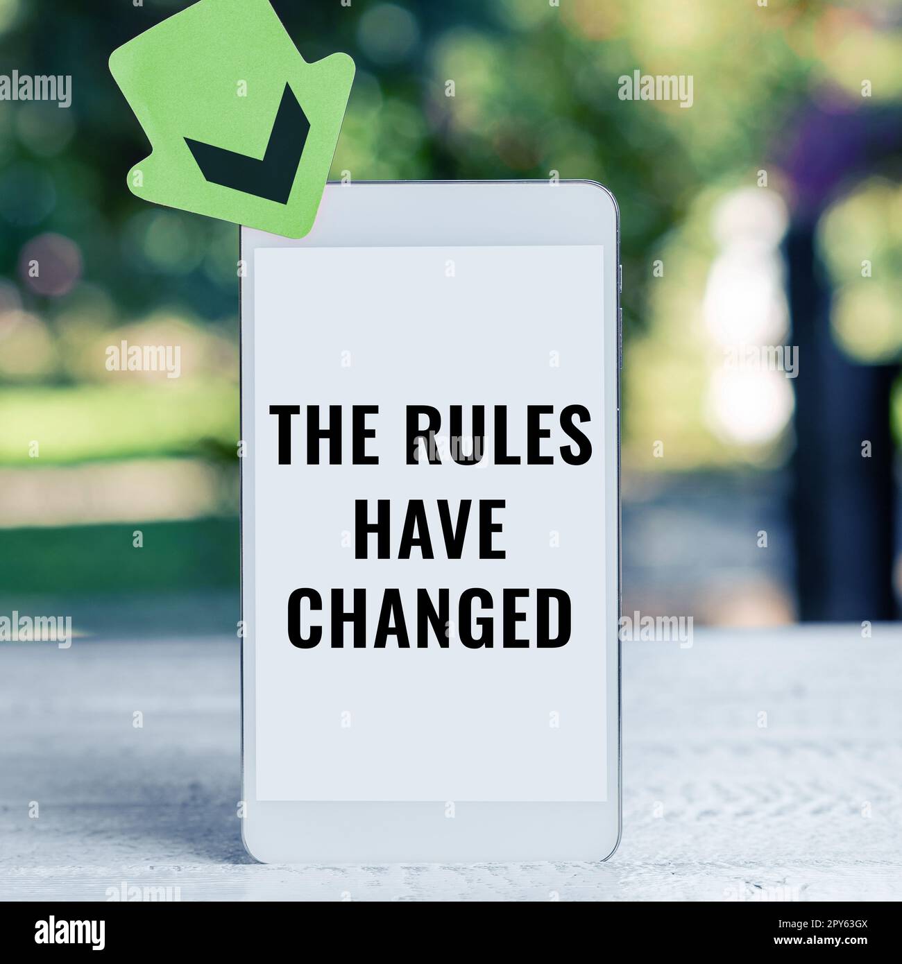 Sign displaying The Rules Have Changed. Word Written on the agreement ...