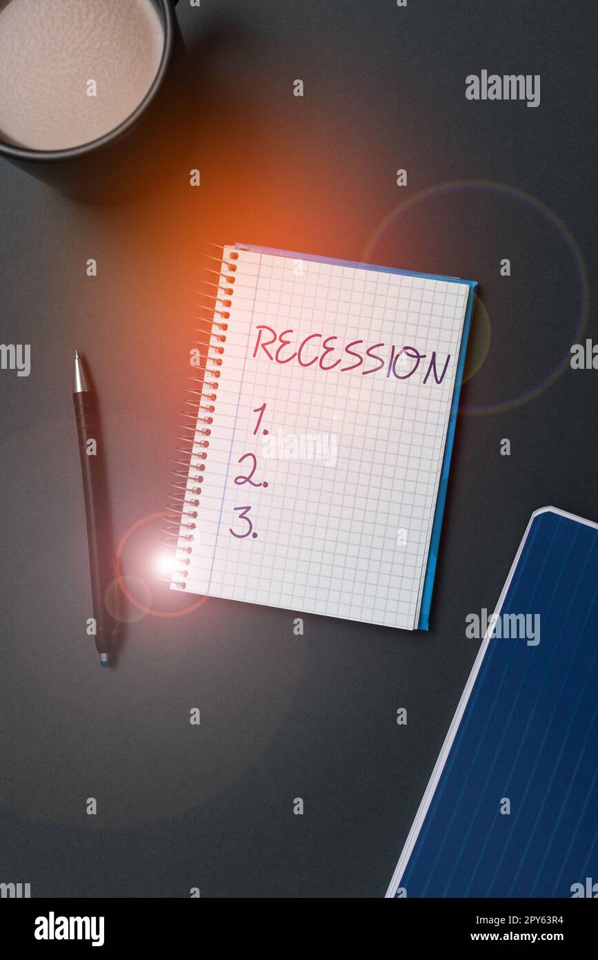 Conceptual display Recession. Business overview the process of progressive decrease in growing ...