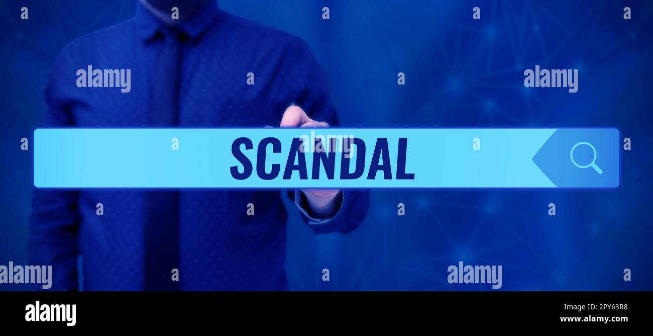 Text showing inspiration Scandal. Business idea an action or event ...