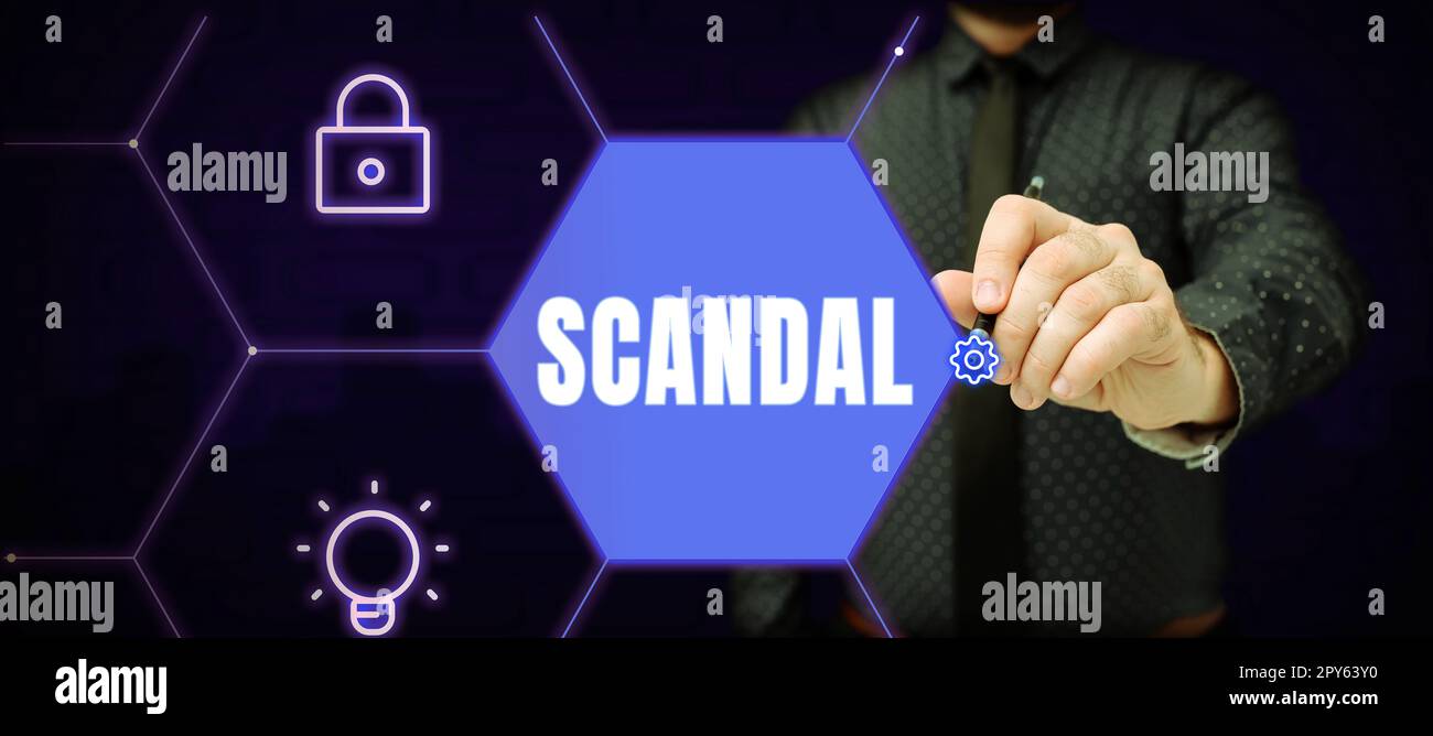 Text sign showing Scandal. Business approach an action or event ...