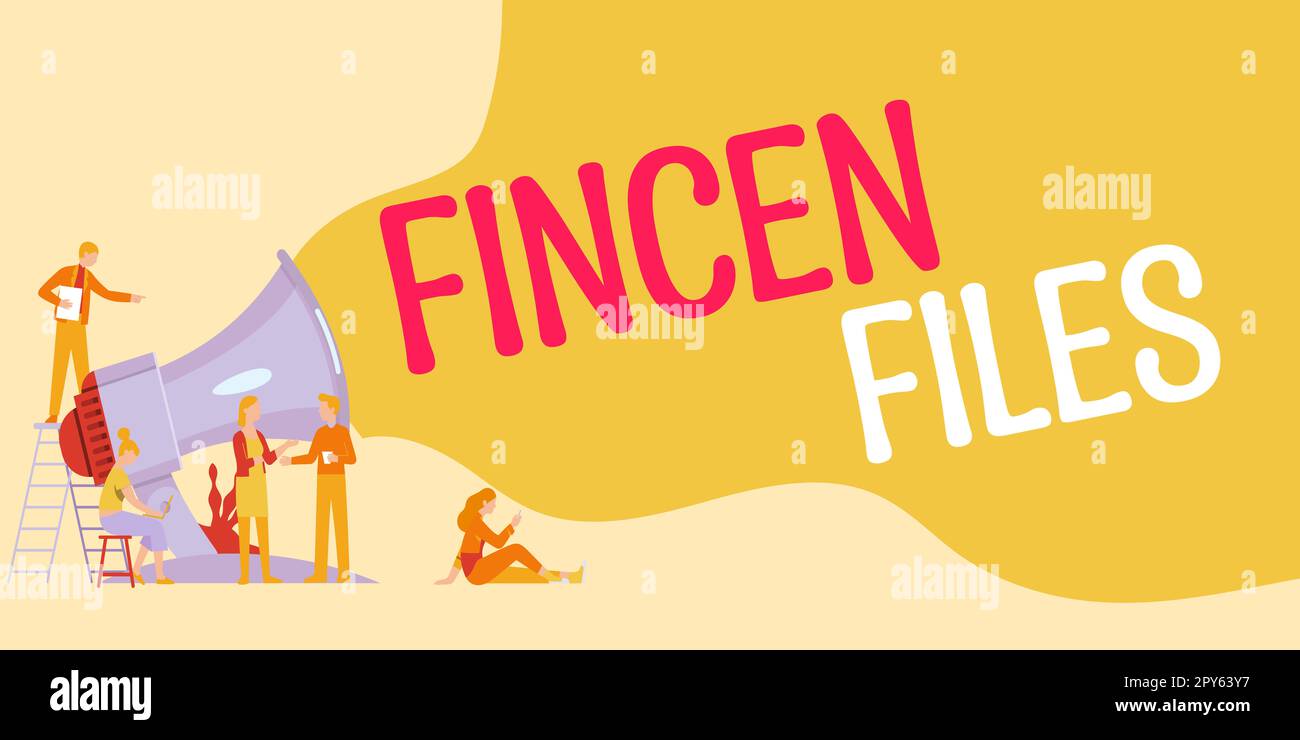 Text caption presenting Fincen Files. Business showcase Transactions in ...