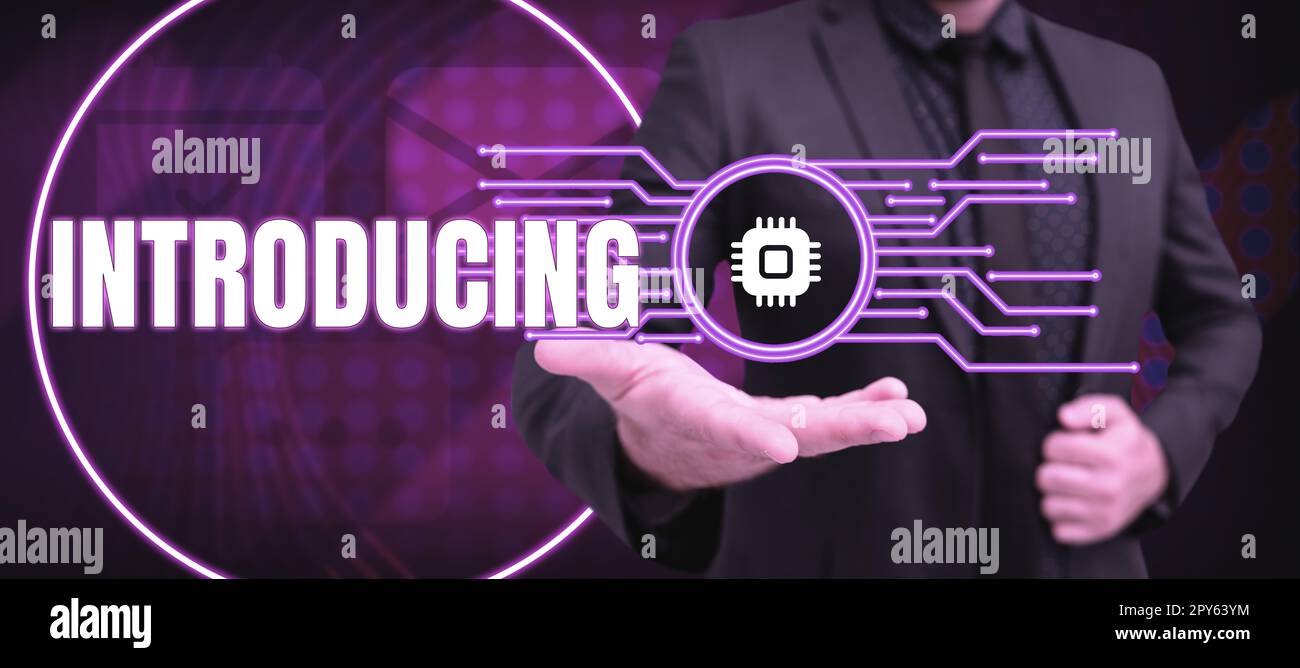 Hand writing sign Introducing. Business overview Presenting a topic or ...