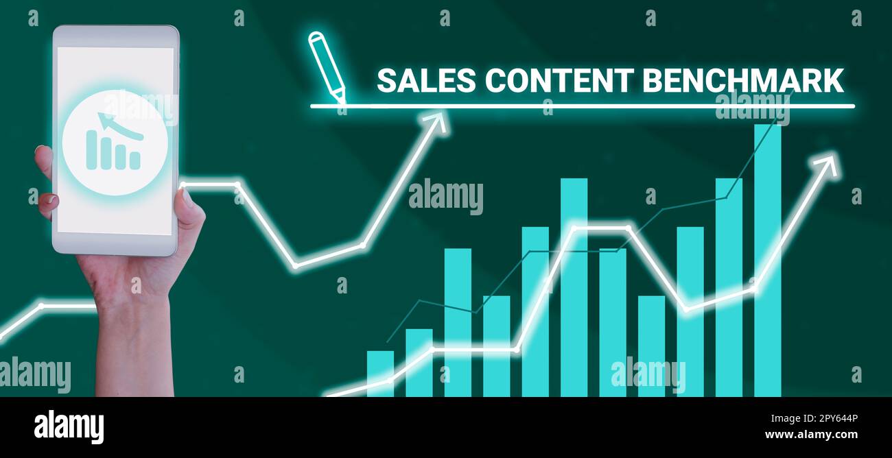 Text caption presenting Sales Content Benchmark. Concept meaning manage ...