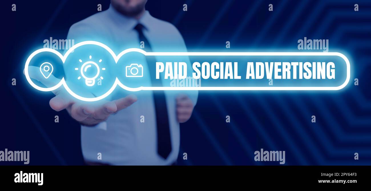 Text sign showing Paid Social Advertising. Business concept way to pay ...