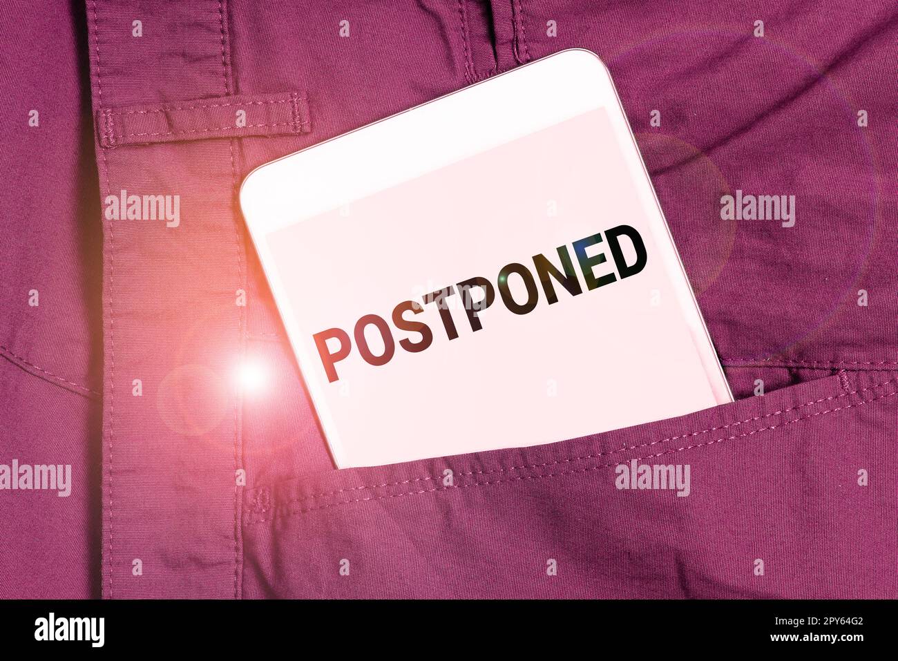 Text caption presenting Postponed. Internet Concept to place later in ...