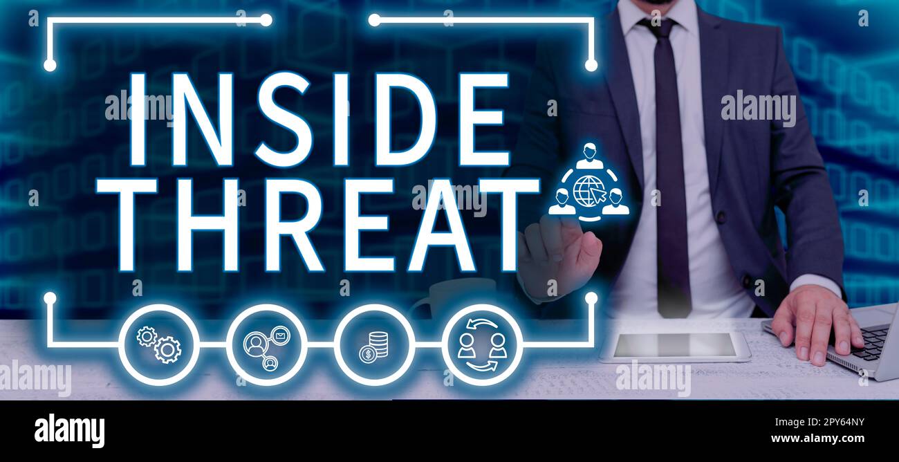 Sign displaying Inside Threat. Business overview Information that only ...