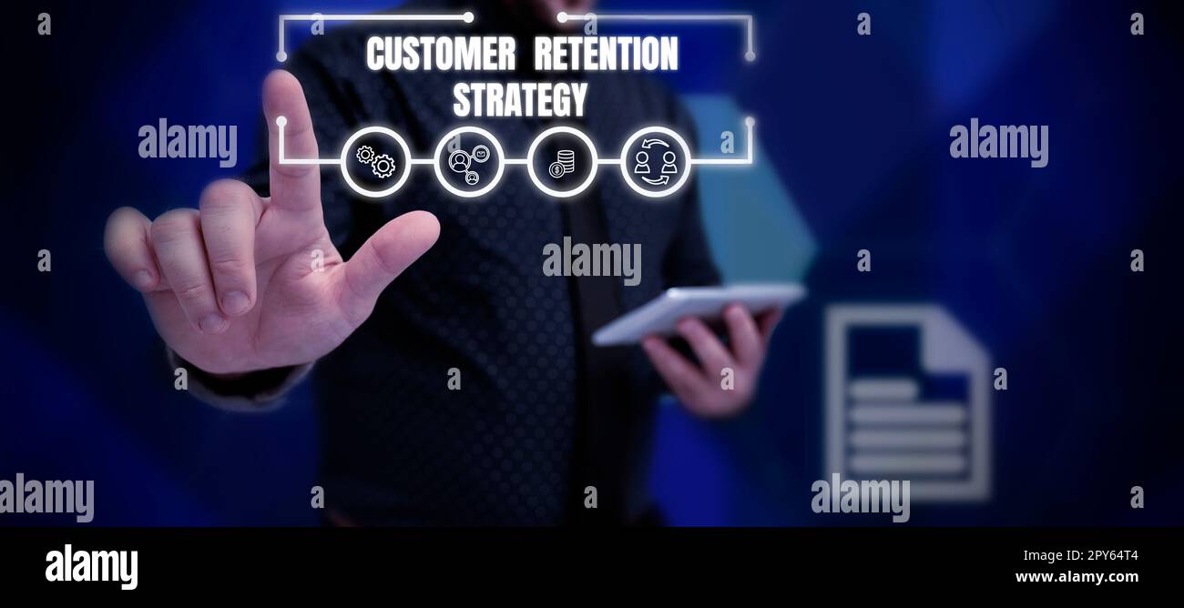Hand writing sign Customer Retention Strategy. Word Written on ...