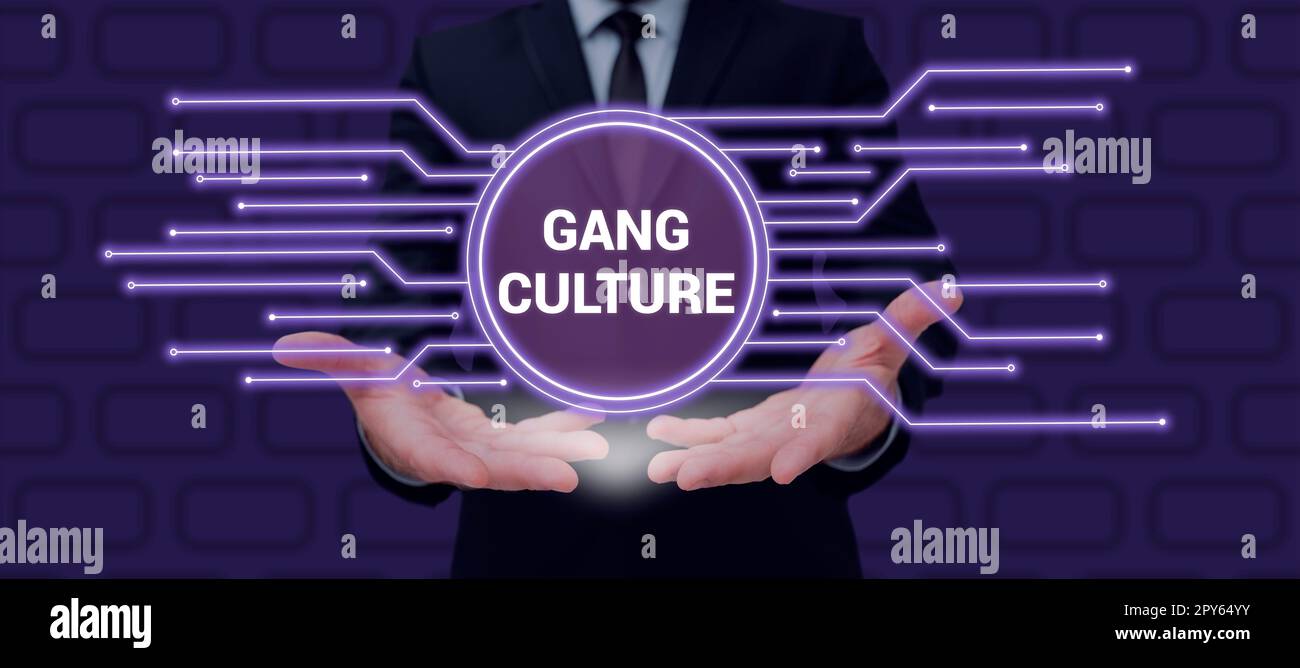 Hand writing sign Gang Culture. Word for particular organization of ...