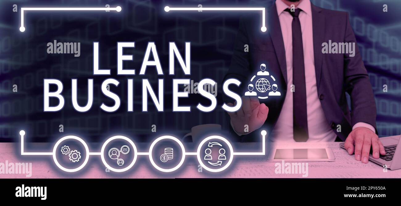 Hand writing sign Lean Business. Word Written on improvement of waste ...