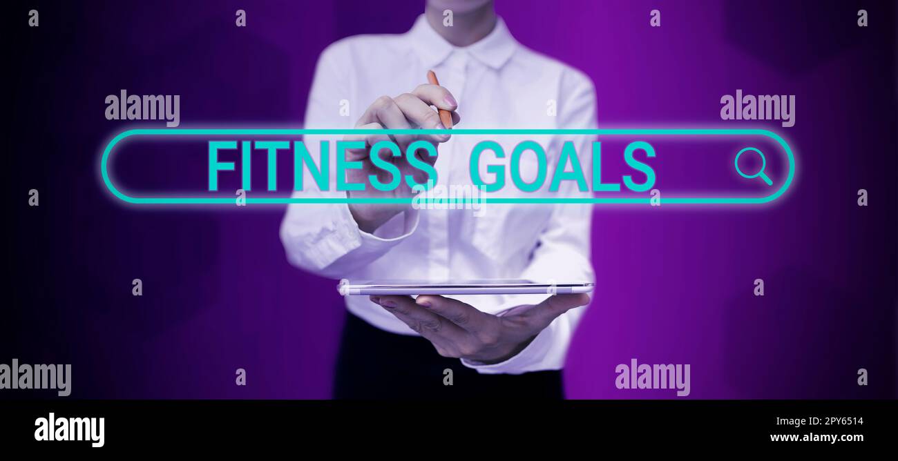 Sign displaying Fitness Goals. Word Written on Loose fat Build muscle ...