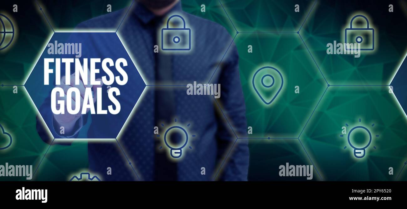 Text showing inspiration Fitness Goals. Concept meaning Loose fat Build ...