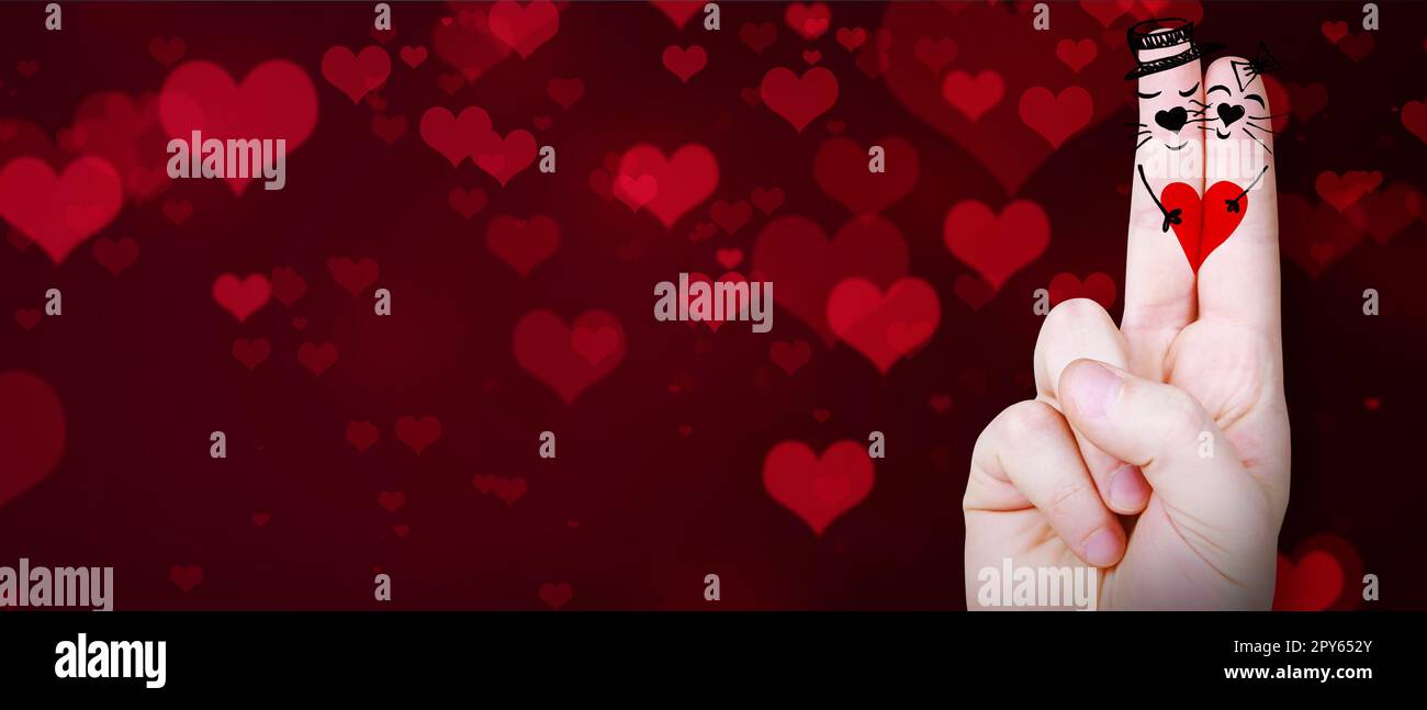 Happy finger couple in love celebrating Valentine day. 3d illustration ...