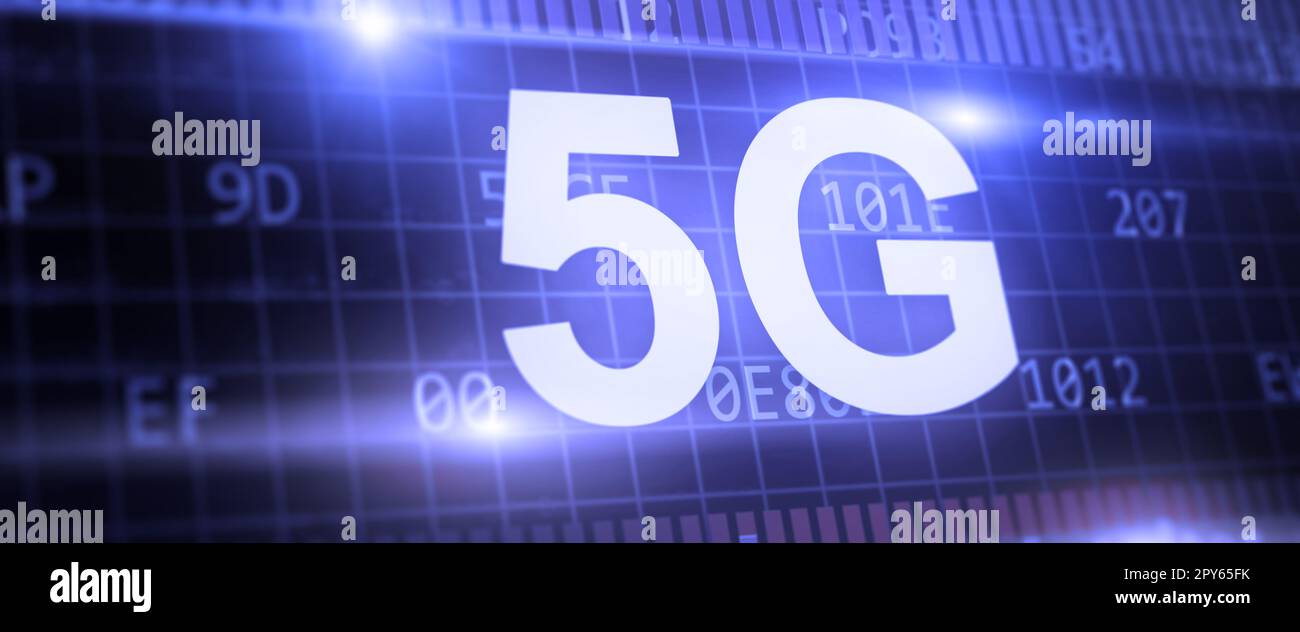 5G Fast speed wireless internet connection and technology concept. 3d ...