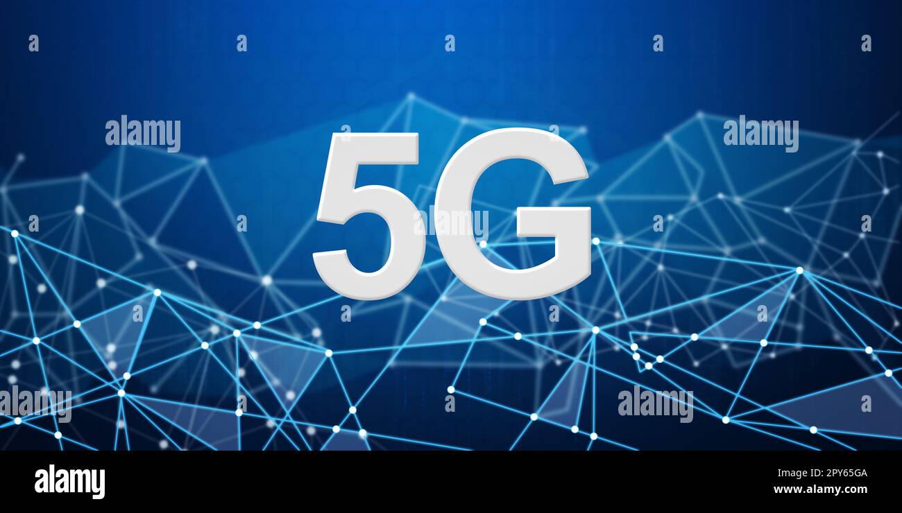 5G Fast speed wireless internet connection and technology concept. 3d ...