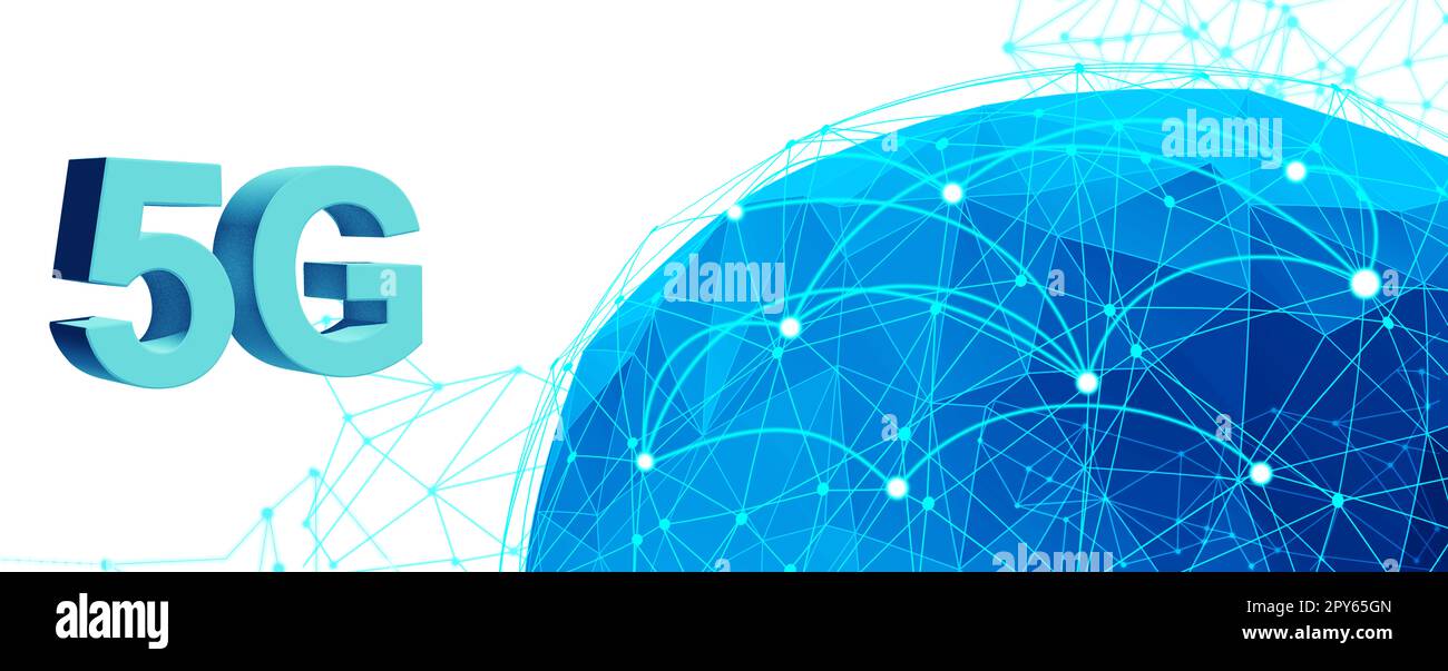 5G Fast speed wireless internet connection and technology concept. 3d ...