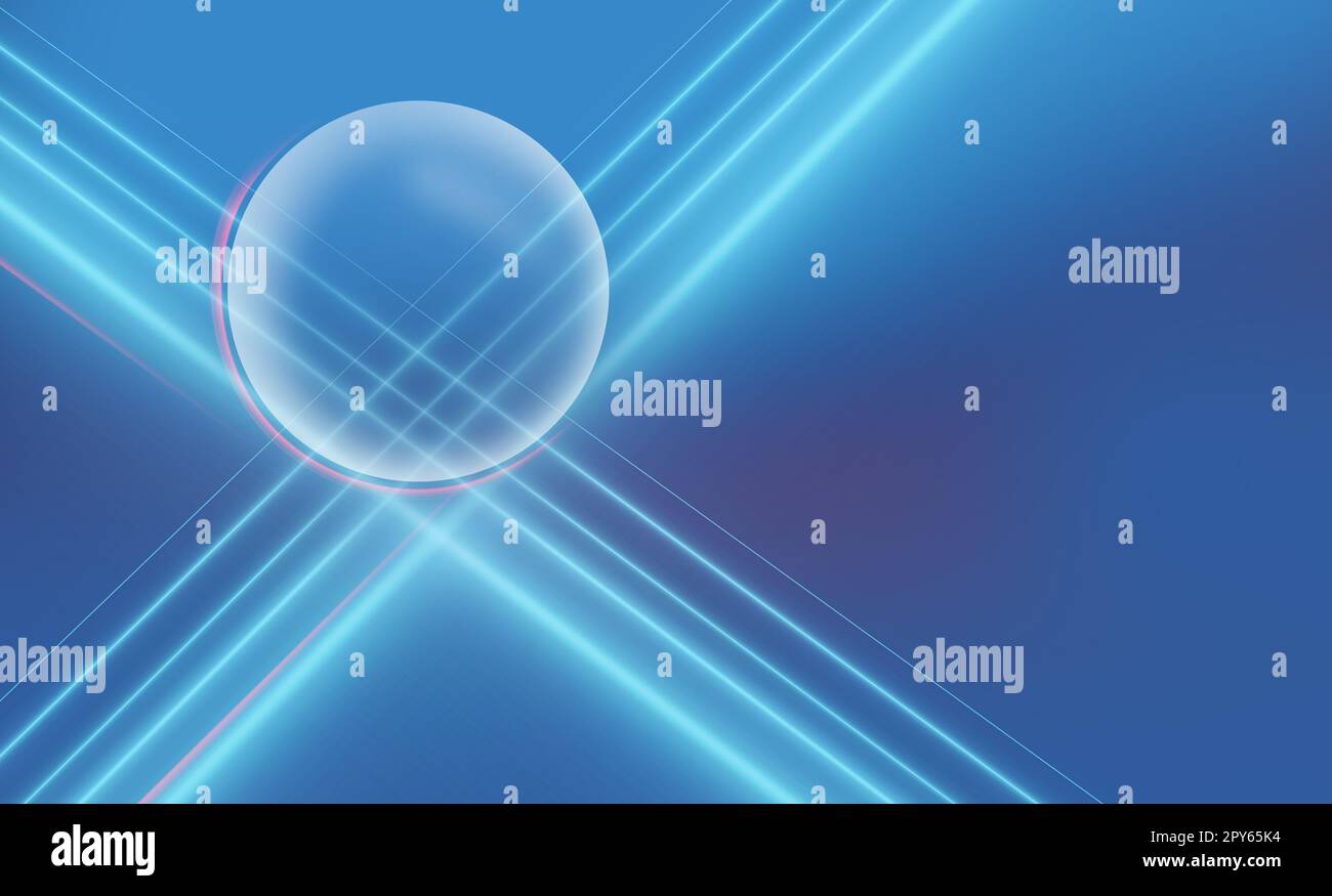 Abstract design with neon lights and sphere, blue theme background, 3d ...