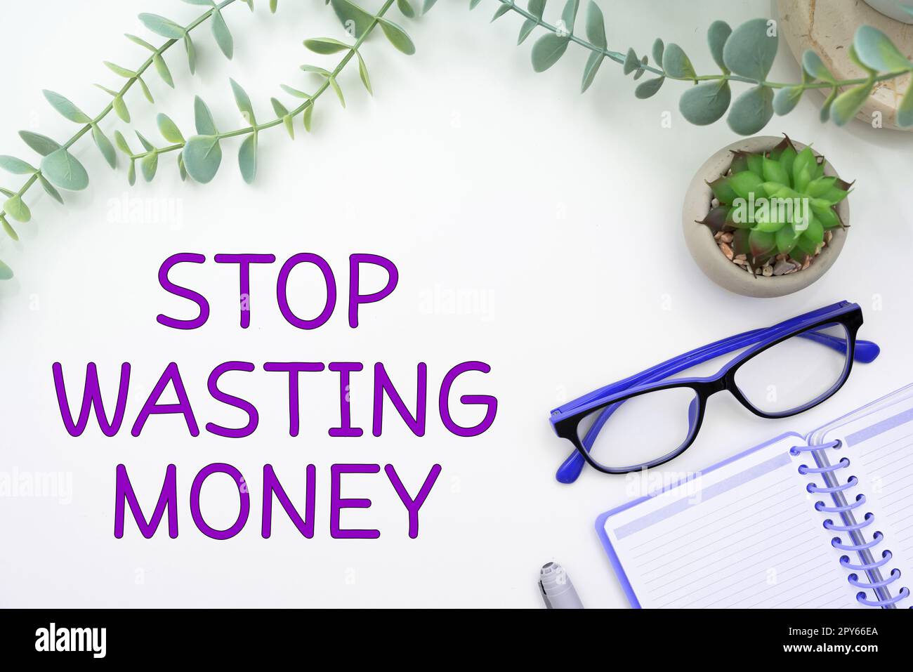 Conceptual display Stop Wasting Money. Word for advicing person or group to start saving and use ...