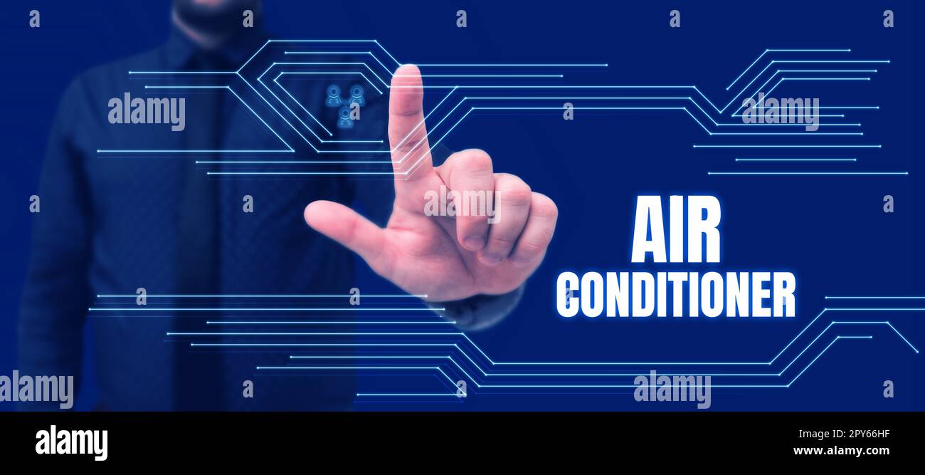 Sign displaying Air Conditioner. Business concept apparatus for washing ...