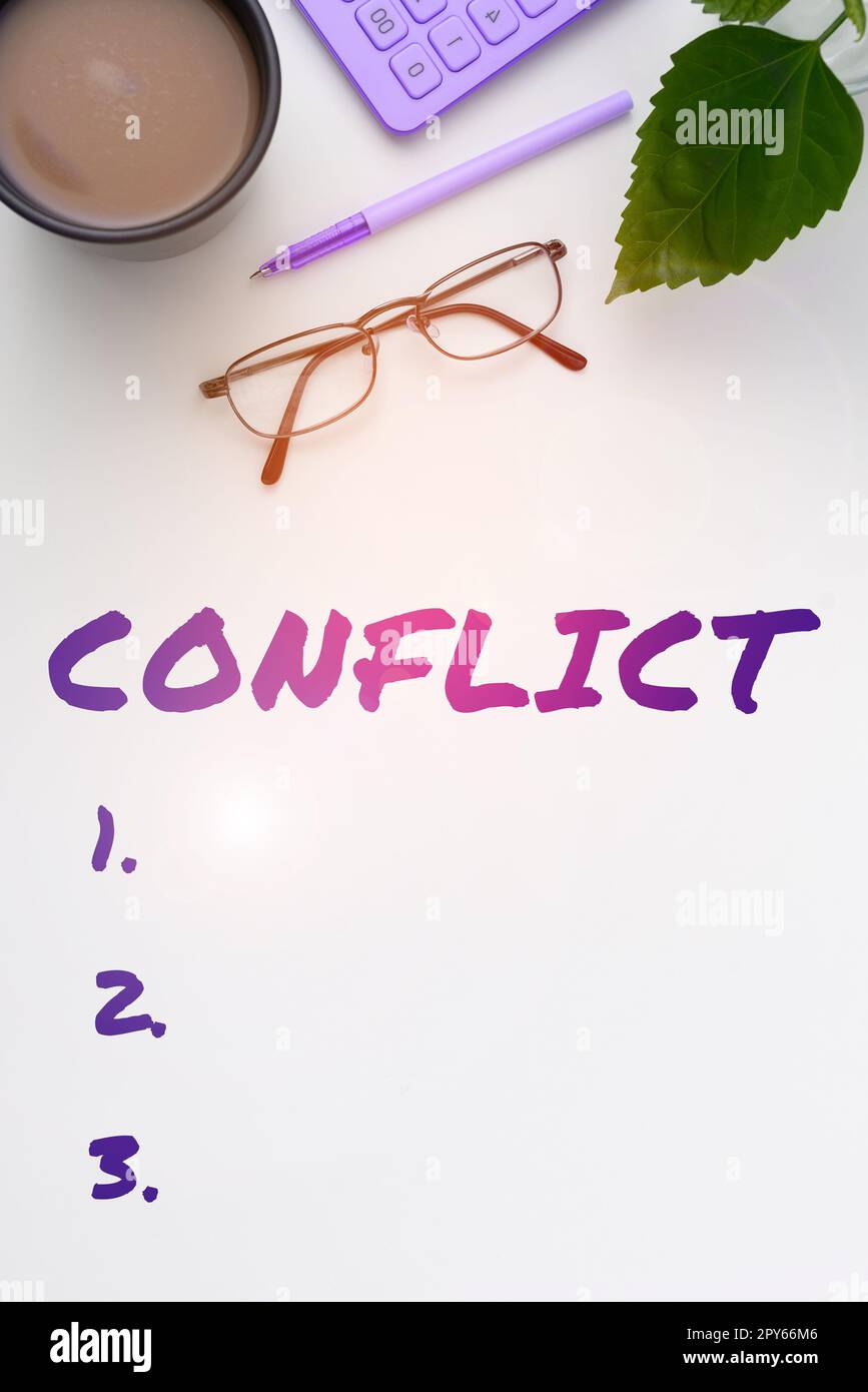Writing displaying text Conflict. Word for disagreeing with someone ...