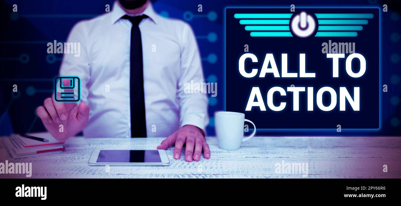 Conceptual caption Call To Action. Business overview Encourage Decision ...