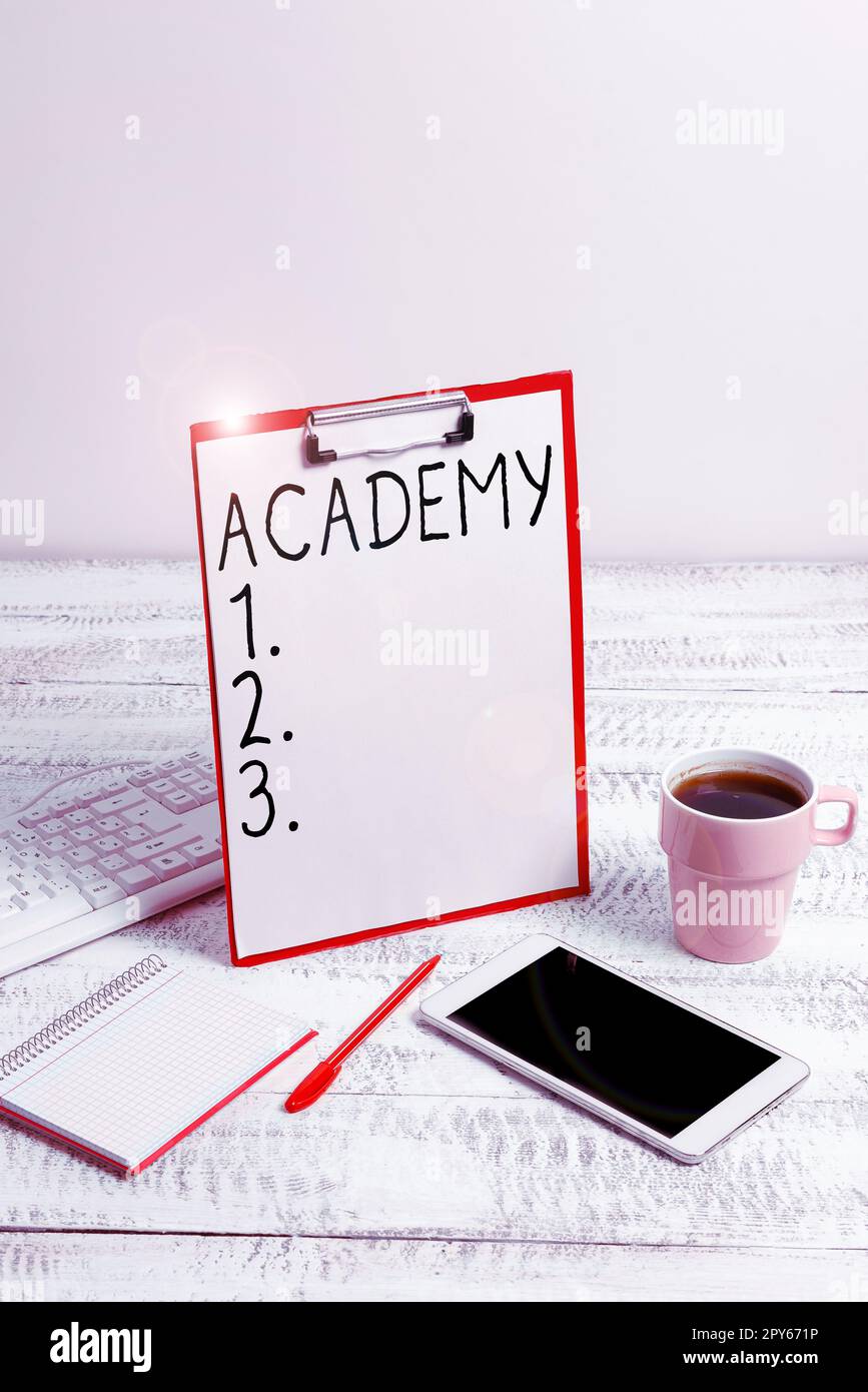 Writing displaying text Academy. Word for where students can go to ...