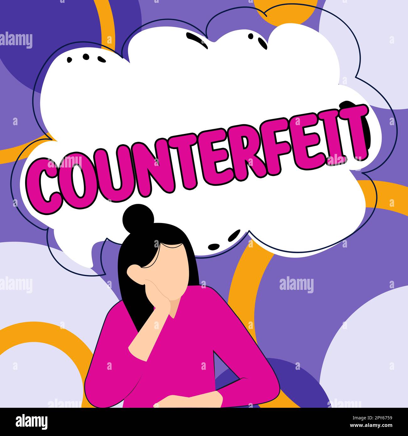 Text caption presenting Counterfeit. Business approach made in ...