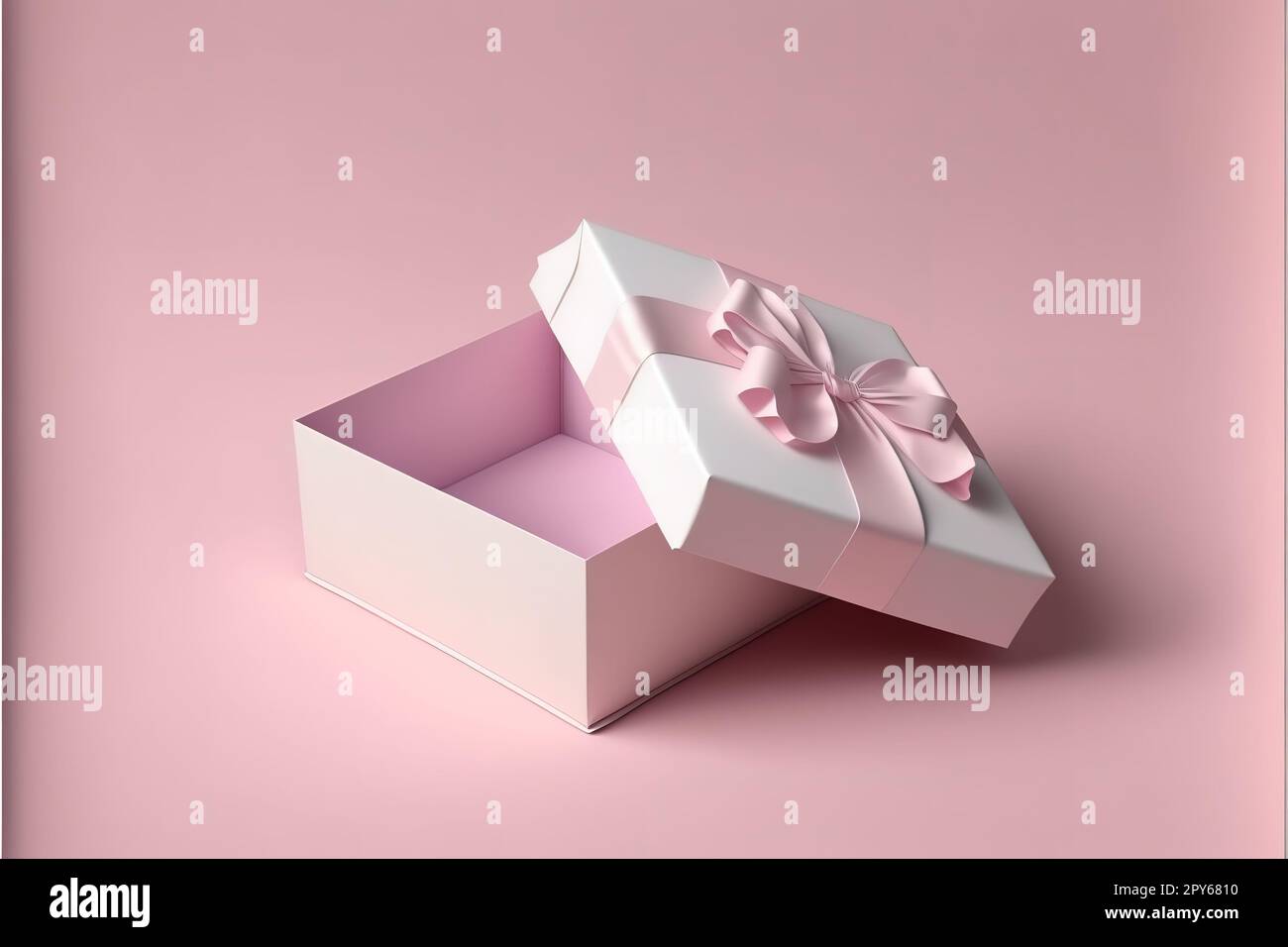 Blank open gift box or present box with pink ribbon bow isolated on ...