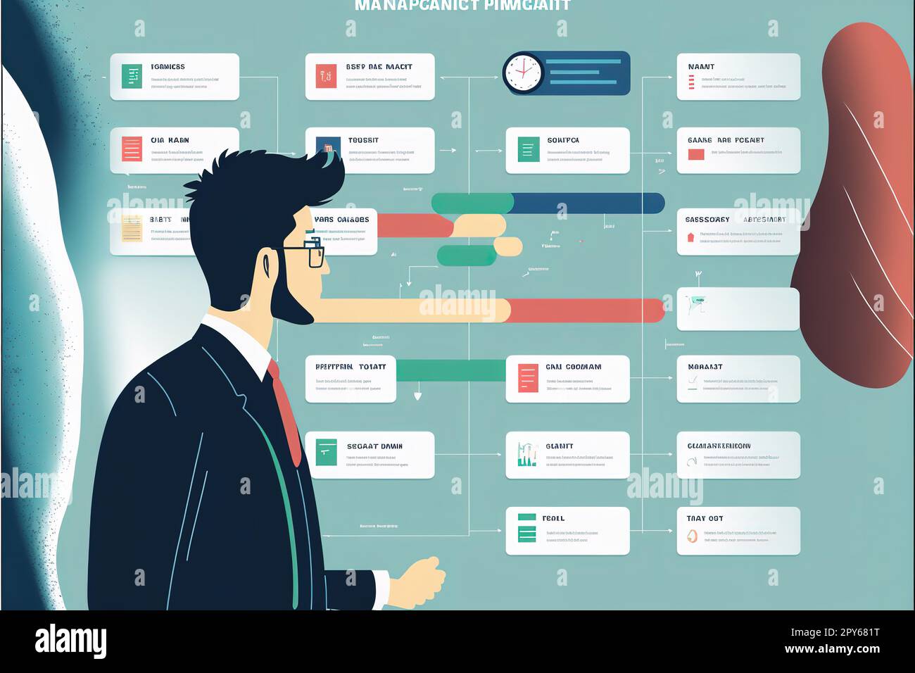 Project manager working with Gantt chart planning schedule, tracking ...