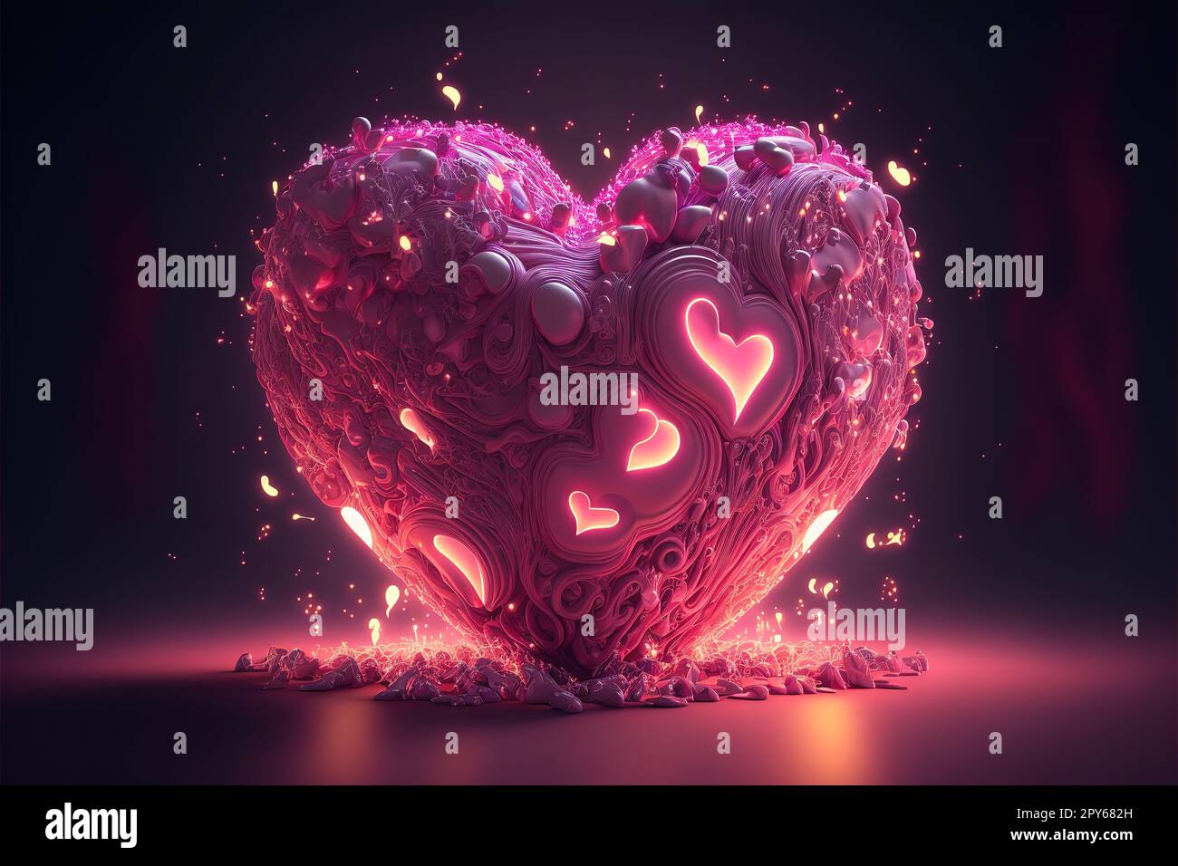 Heart. Illustration of love. 3D render of big hearth shape with glowing ...