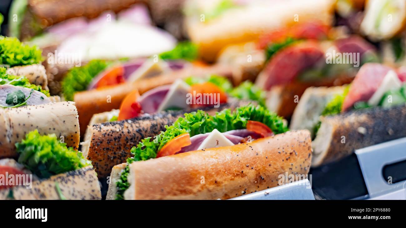 Freshly prepared sandwiches sold in a fast food restaurant Stock Photo ...