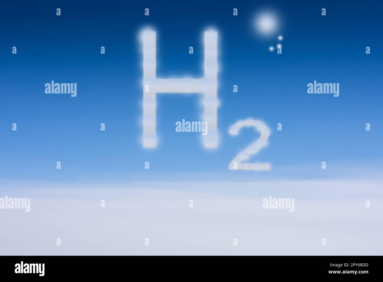 3D illustration pure energy white h2 hydrogen on deep blue sky with ...