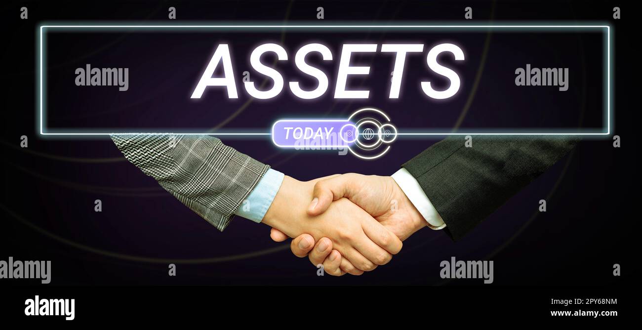 Text caption presenting Assets. Word Written on item of property owned ...